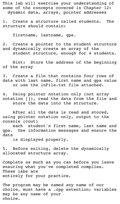 Solved This lab will exercise your understanding of some of | Chegg.com