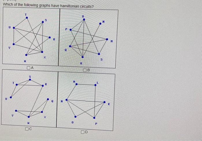 Solved Which of the following graphs have hamiltonian | Chegg.com Solved Which of the following graphs have hamiltonian | Chegg.com