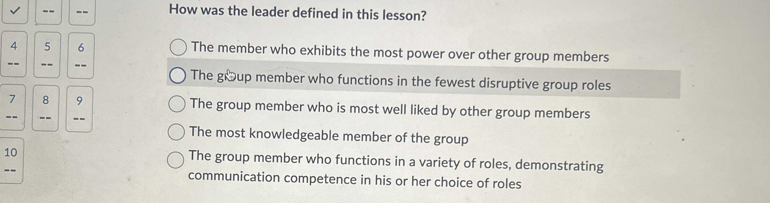 Solved How was the leader defined in this lesson?456The | Chegg.com