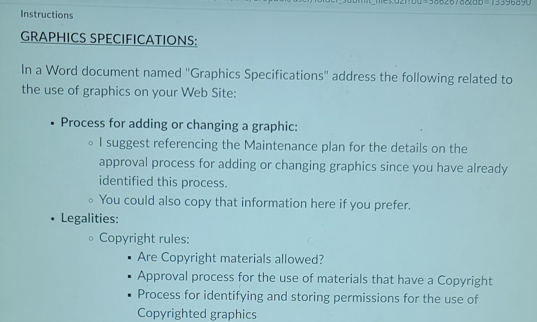 GRAPHICS SPECIFICATIONS: In a Word document named | Chegg.com