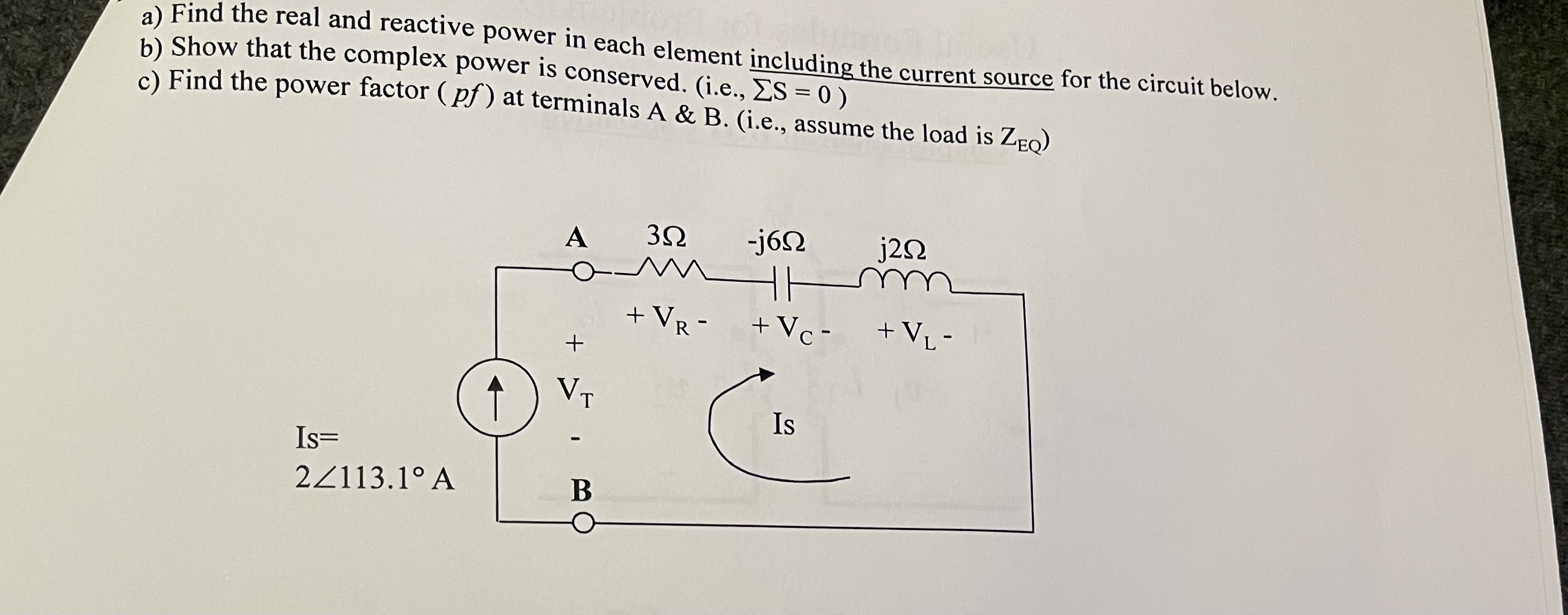 Solved a) ﻿Find the real and reactive power in each element | Chegg.com