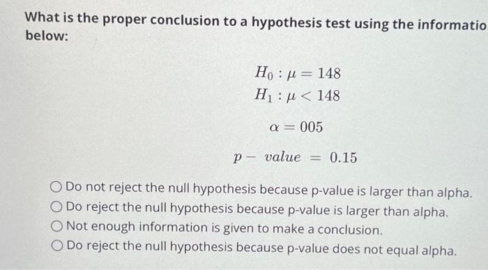 Solved What is the proper conclusion to a hypothesis test | Chegg.com