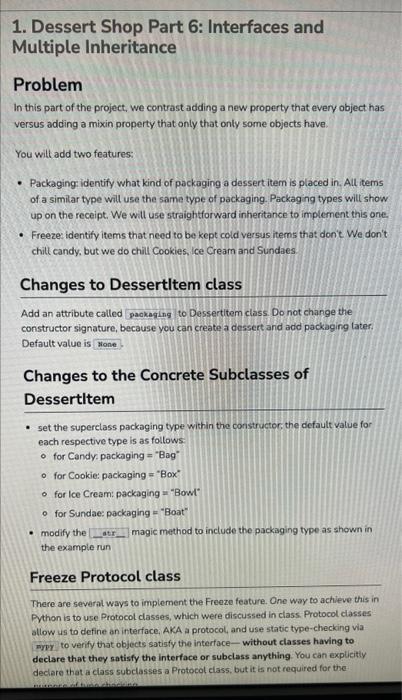 Solved 1. Dessert Shop Part 6: Interfaces and Multiple | Chegg.com