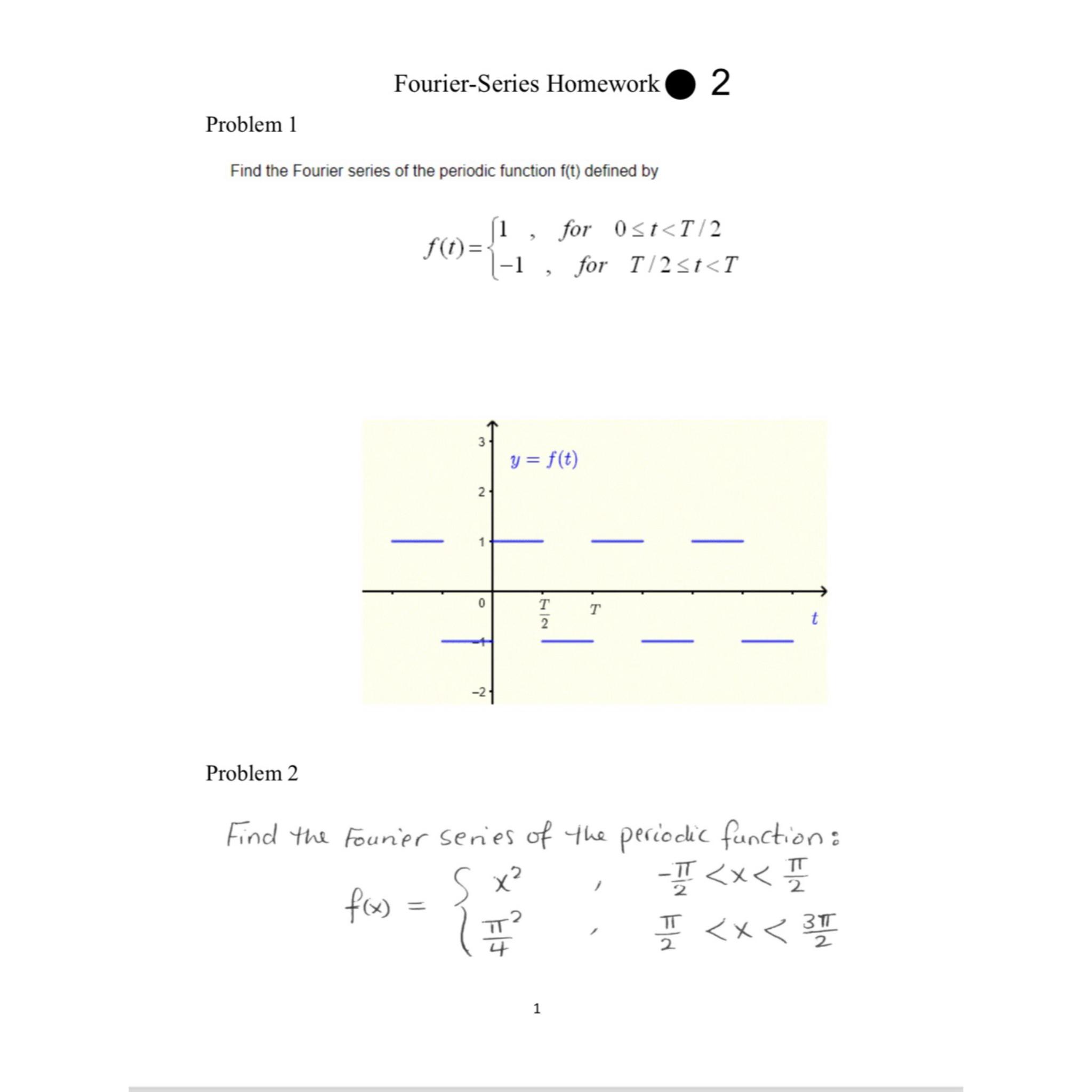 Solved Fourier-Series Homework 2Problem 1Find the Fourier | Chegg.com