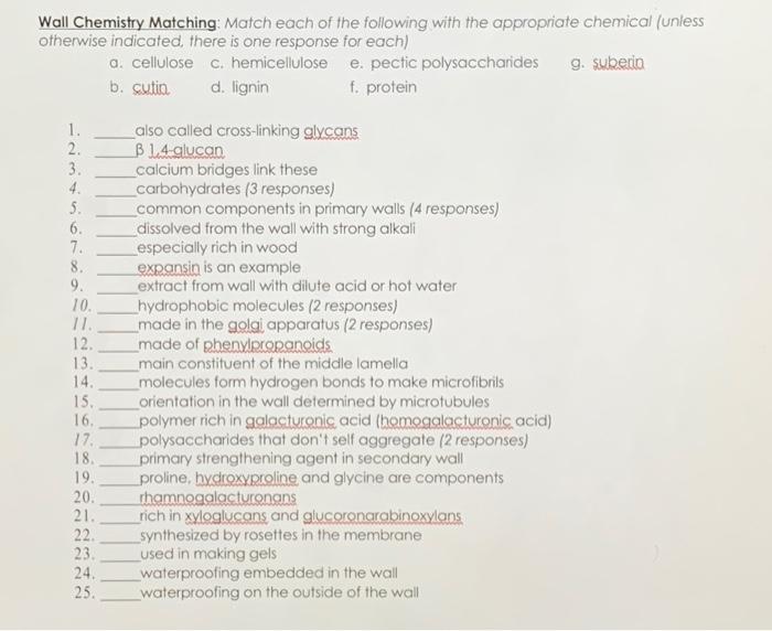 Solved Wall Chemistry Matching: Match each of the following | Chegg.com