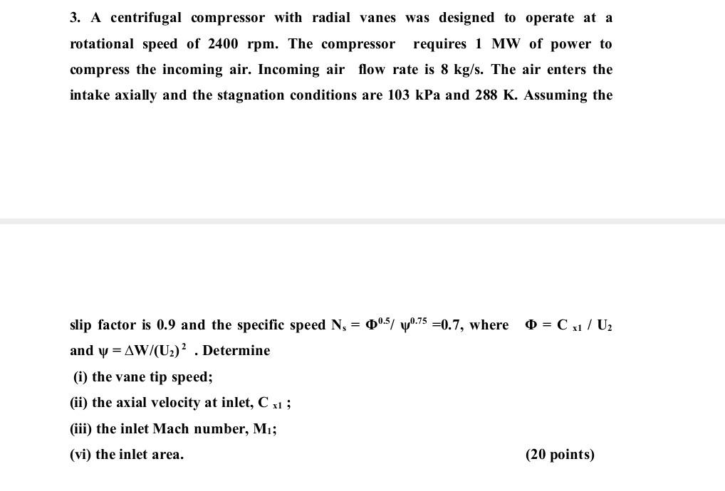 Solved 3. A centrifugal compressor with radial vanes was | Chegg.com