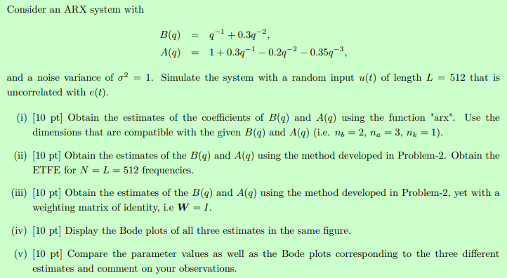 Consider an ARX system | Chegg.com