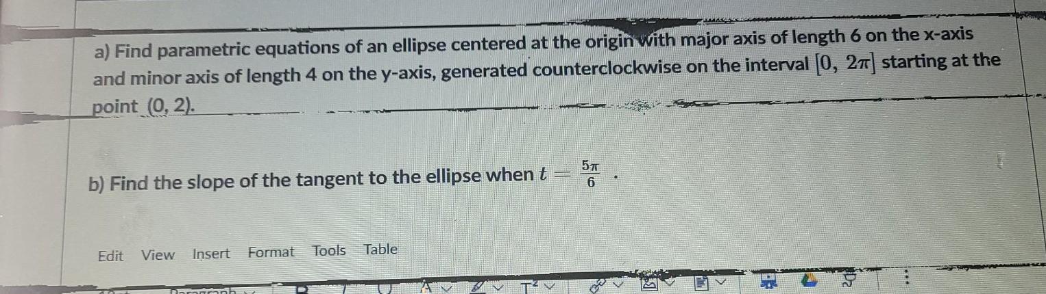 Solved a) Find parametric equations of an ellipse centered | Chegg.com
