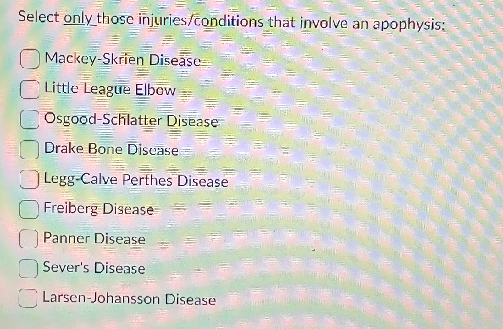 Solved Select only_those injuries/conditions that involve an | Chegg.com