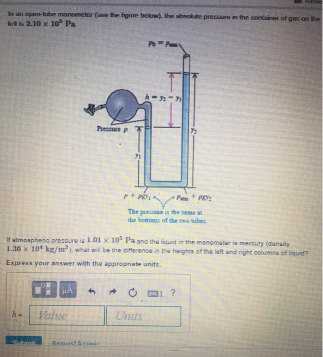 Solved Revie In an open-tube manometer (see the figure | Chegg.com