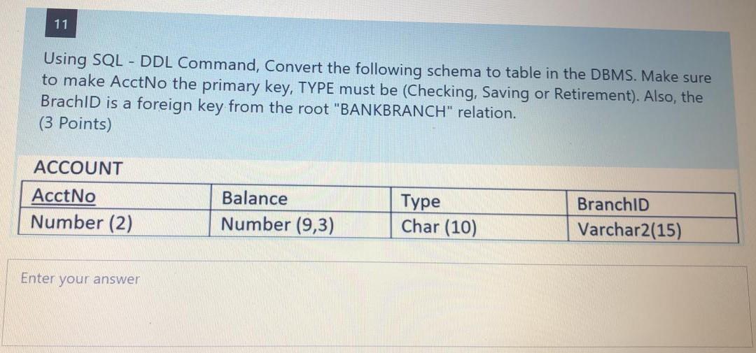 Solved 11 Using SQL - DDL Command, Convert the following | Chegg.com
