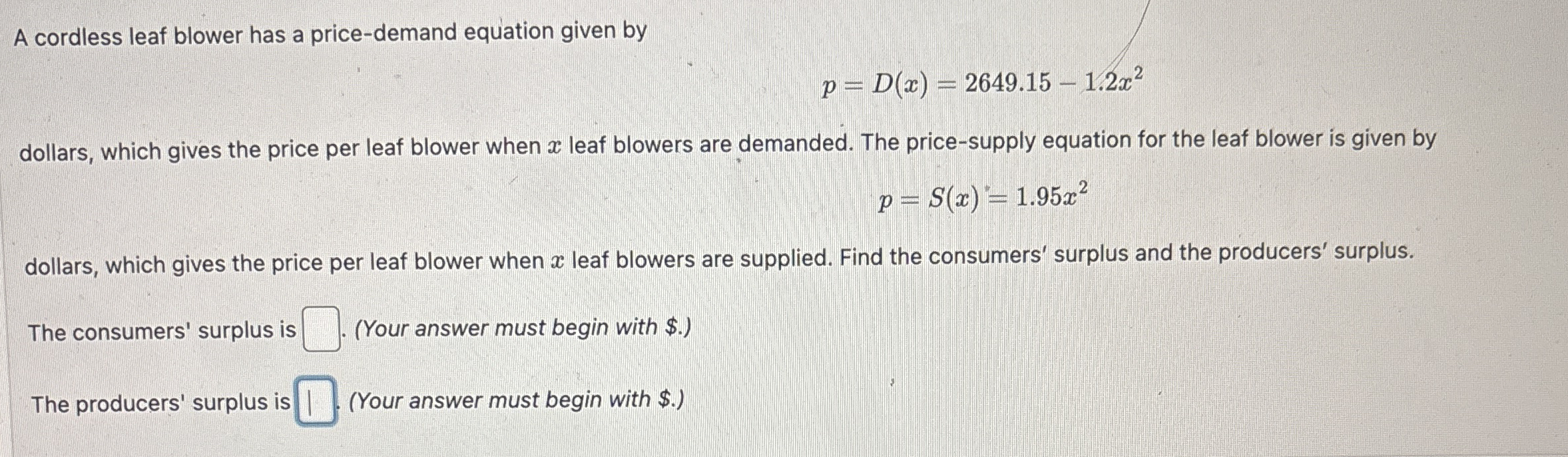 Solved A cordless leaf blower has a price-demand equation | Chegg.com