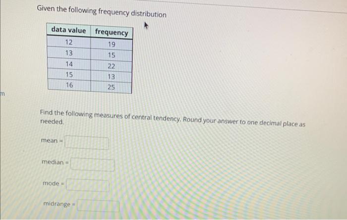 Solved Given the following frequency distribution Find the | Chegg.com