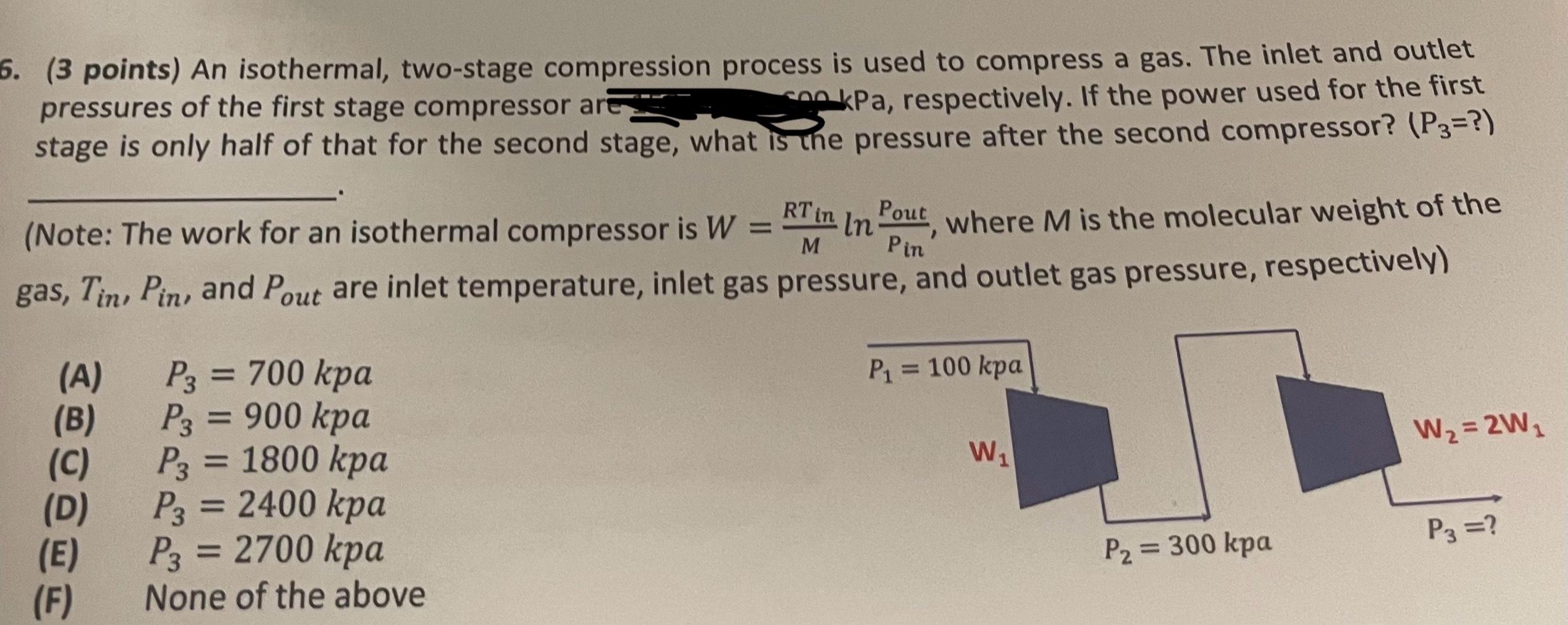 Solved (3 ﻿points) ﻿An isothermal, two-stage compression | Chegg.com