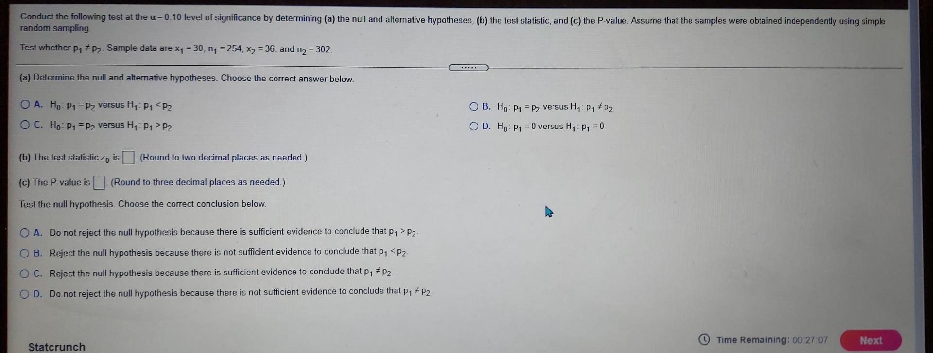 Solved Conduct the following test at the a =0.10 level of | Chegg.com