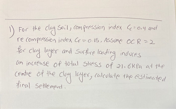Solved For the clay Soil, compression index (= osy and re | Chegg.com