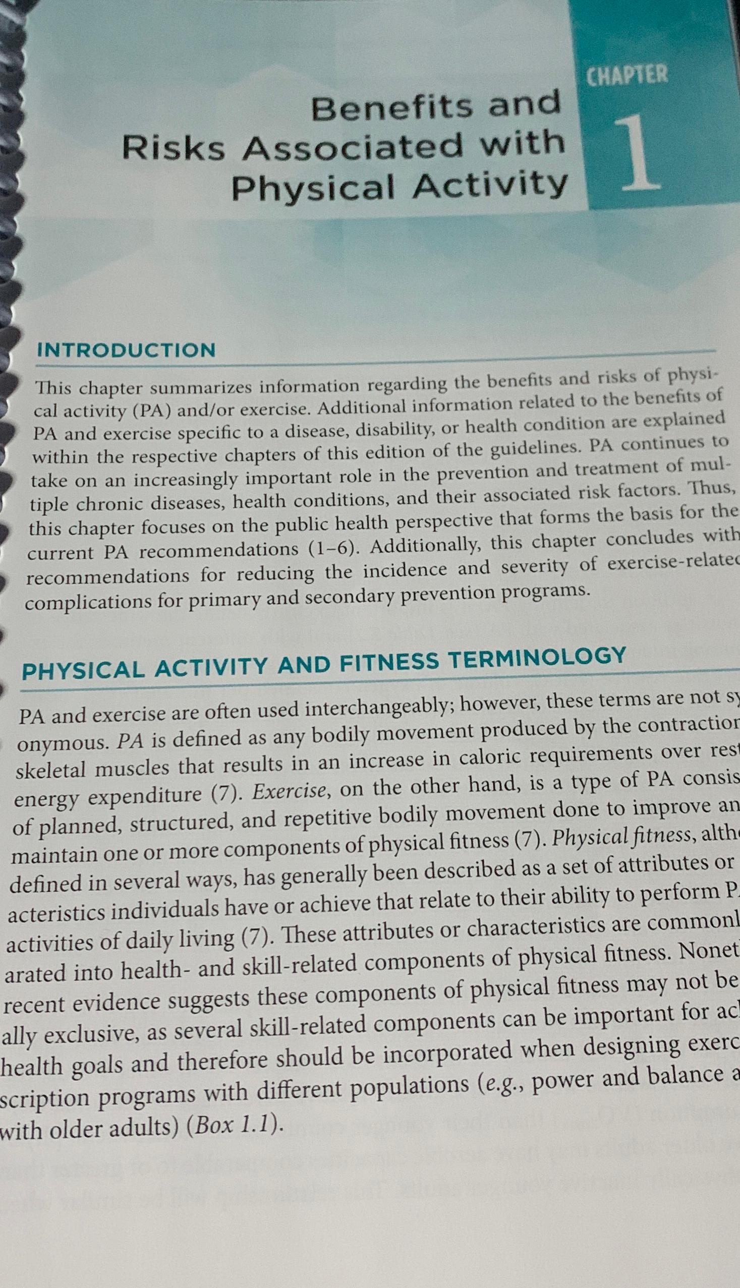 Solved Benefits andCHAPTERRisks Associated with Physical | Chegg.com