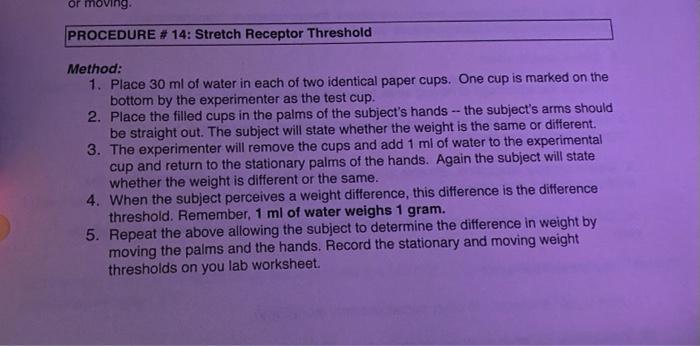 Solved PROCEDURE # 14: Stretch Receptor Threshold Method: 1. | Chegg.com