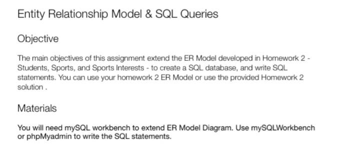 Entity Relationship Model & SQL Queries Objective The | Chegg.com
