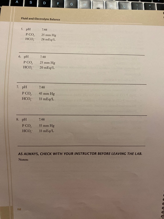 Exercise 9 ACID-BASE BALANCE PROBLEMS For each | Chegg.com
