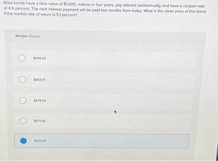 Solved Atlas bonds have a face value of $1,000, mature in | Chegg.com