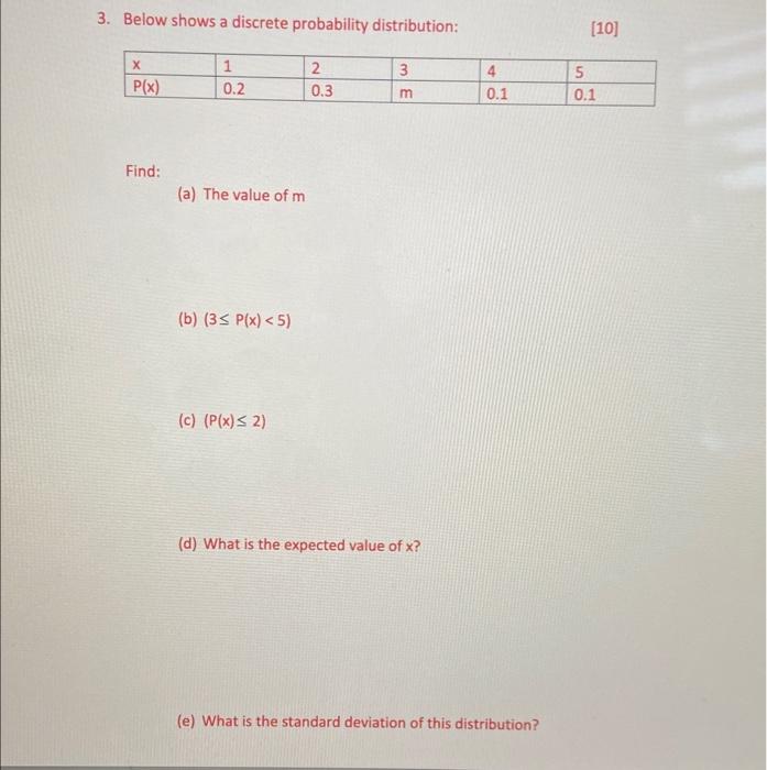 Solved 3. Below shows a discrete probability distribution: | Chegg.com