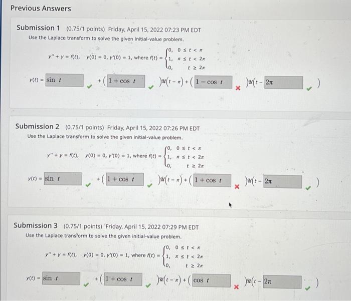 Solved Previous Answers Submission 1 (0.75/1 points) Friday, | Chegg.com