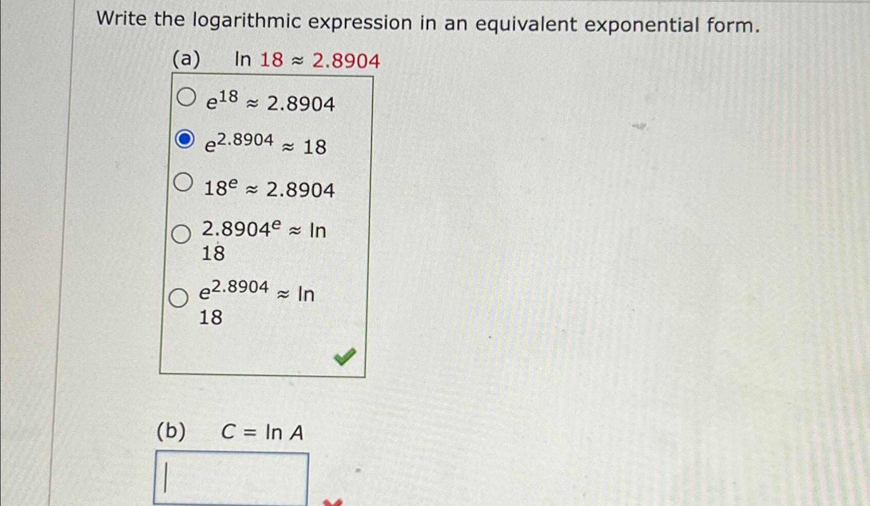 Solved Write the logarithmic expression in an equivalent | Chegg.com
