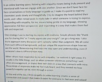 Solved In an orline learning space, listening with empathy | Chegg.com