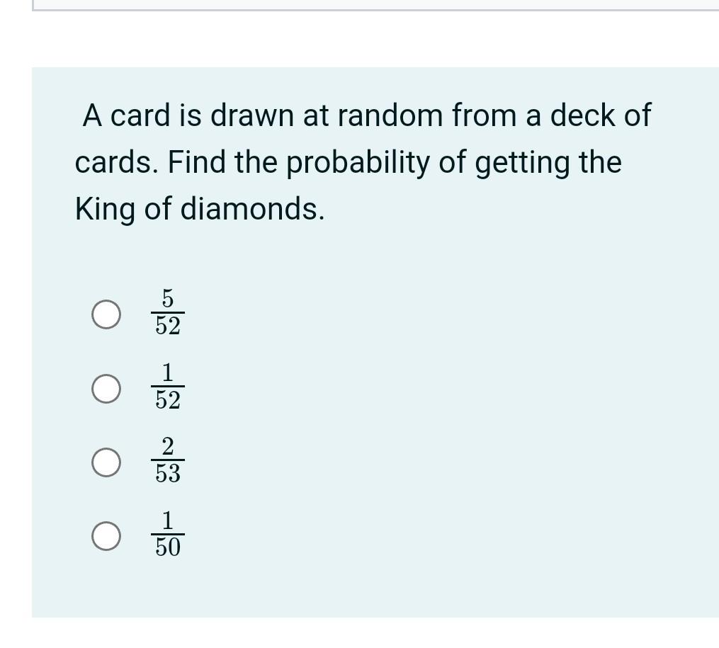 Solved A card is drawn at random from a deck of cards. Find | Chegg.com