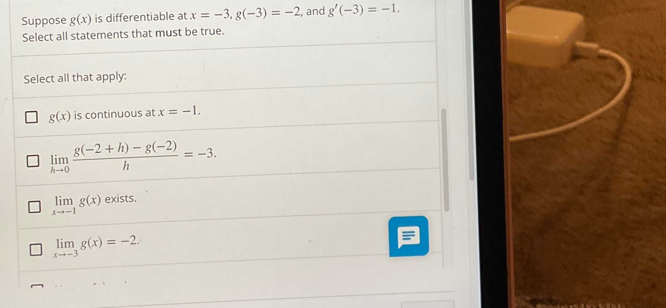 Solved Suppose g(x) ﻿is differentiable at x=-3,g(-3)=-2, | Chegg.com