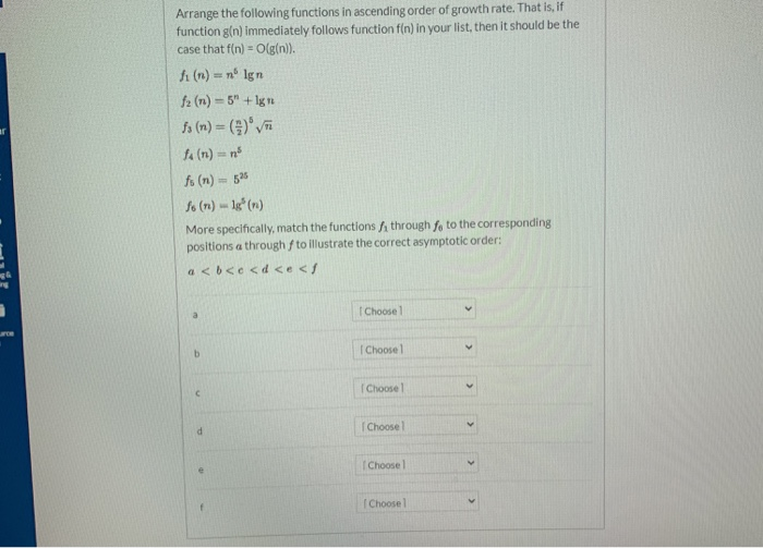 Solved Arrange the following functions in ascending order of | Chegg.com