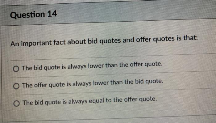 Solved Question 14 An important fact about bid quotes and | Chegg.com