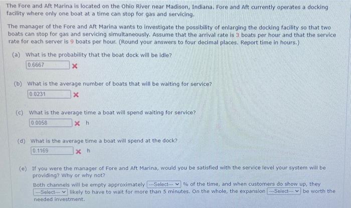 Solved The Fore and Aft Marina is located on the Ohio River | Chegg.com