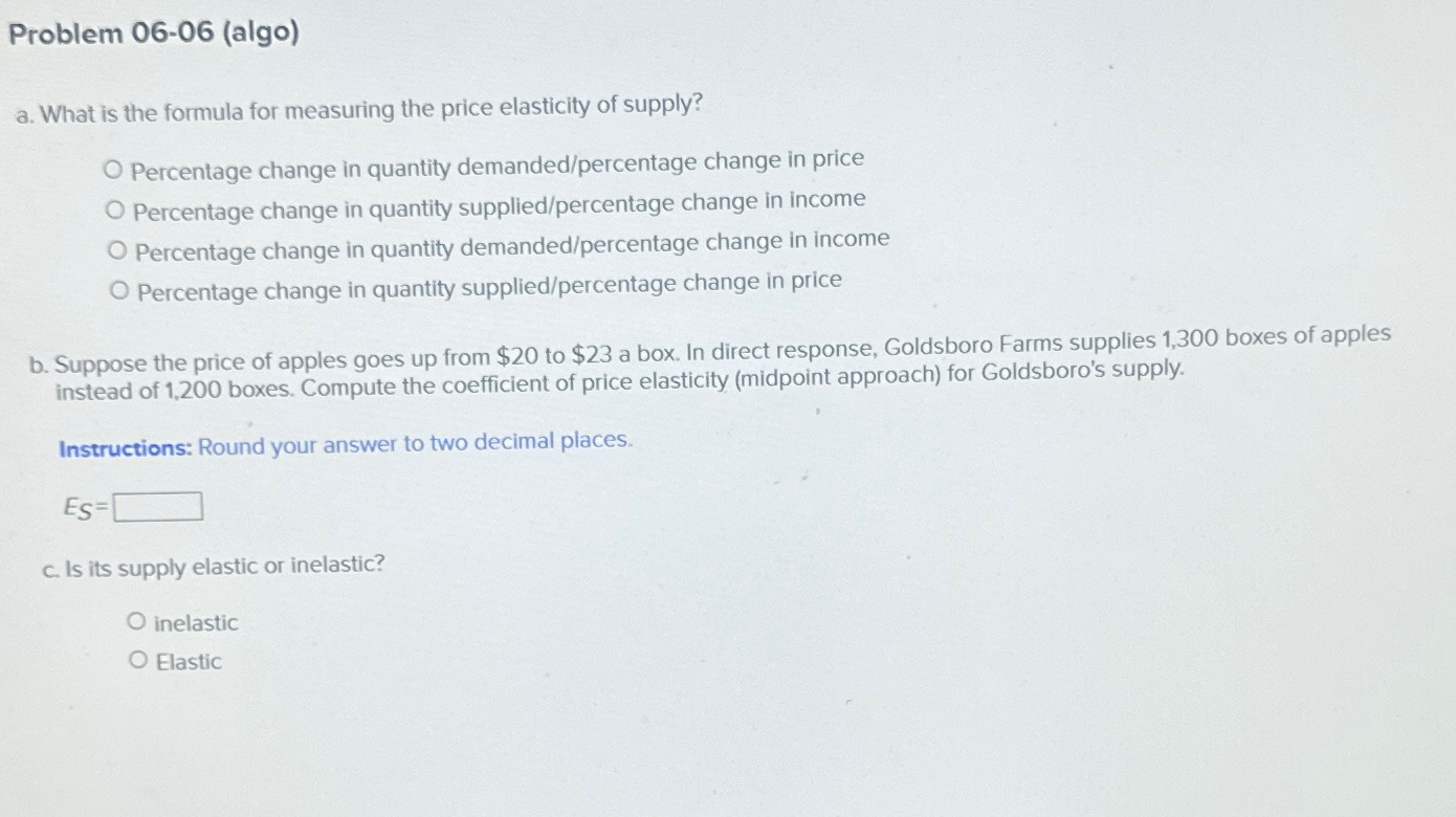 Solved Problem 06-06 (algo)a. ﻿What is the formula for | Chegg.com