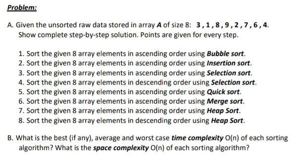 Solved A Given The Unsorted Raw Data Stored In Array A Of 