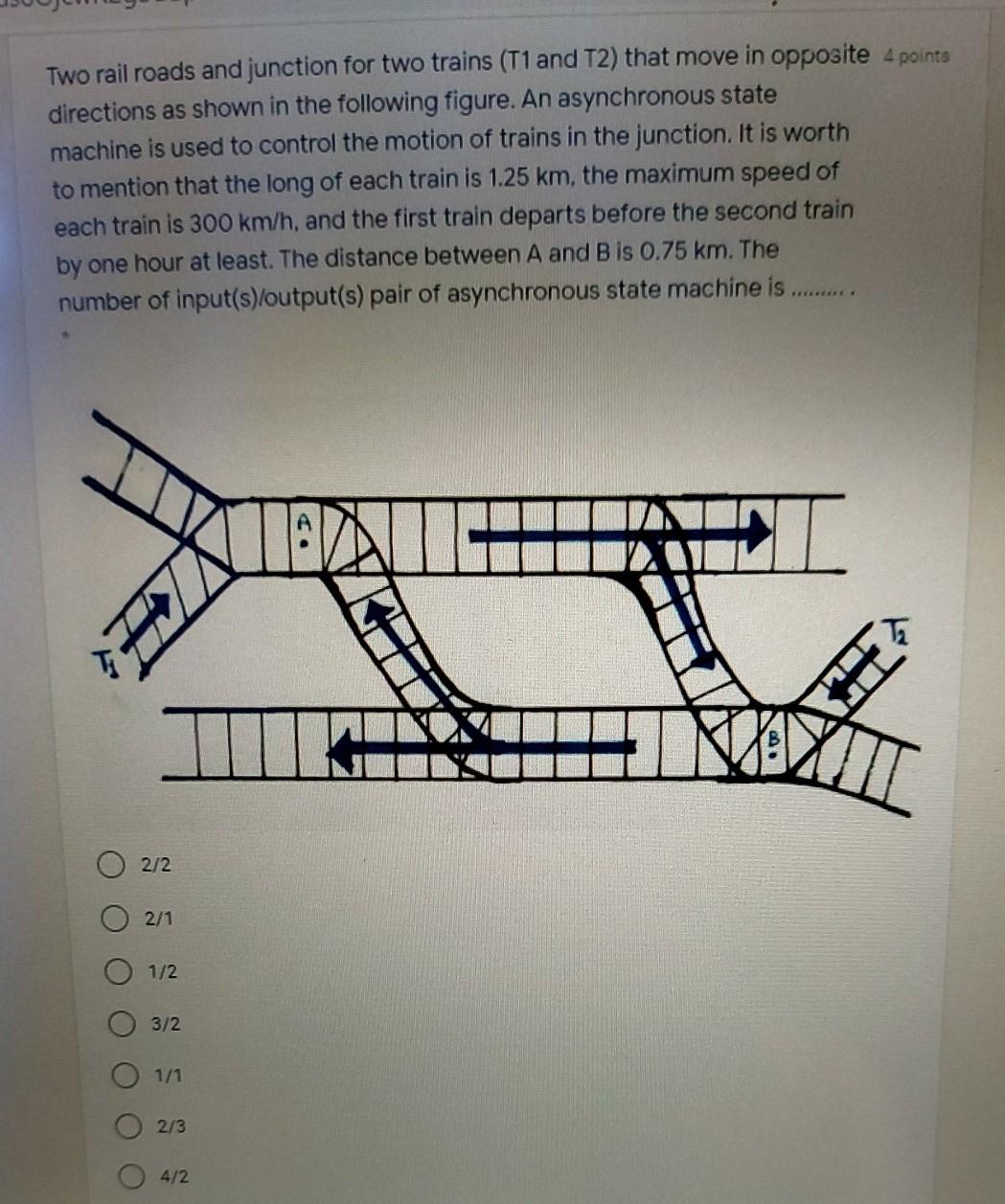 Solved Two rail roads and junction for two trains (T1 and | Chegg.com