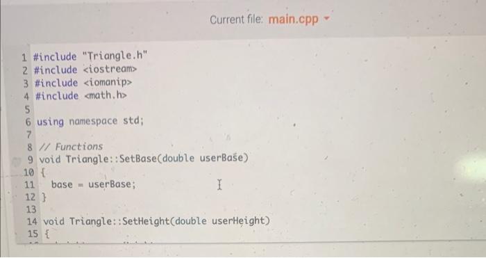 Solved 7.16 LAB: Triangle area comparison (classes) Given | Chegg.com