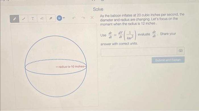 Solved As the balloon inflates at 20 cubic inches per | Chegg.com