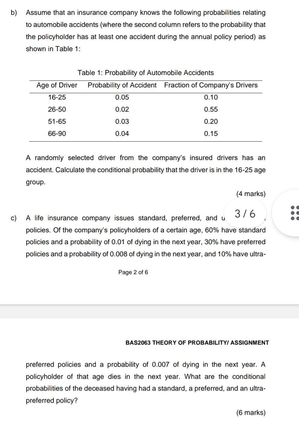 Solved b) Assume that an insurance company knows the | Chegg.com