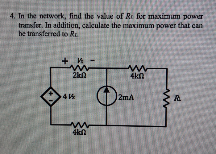 Solved In the network, find the value of RL for the maximum | Chegg.com