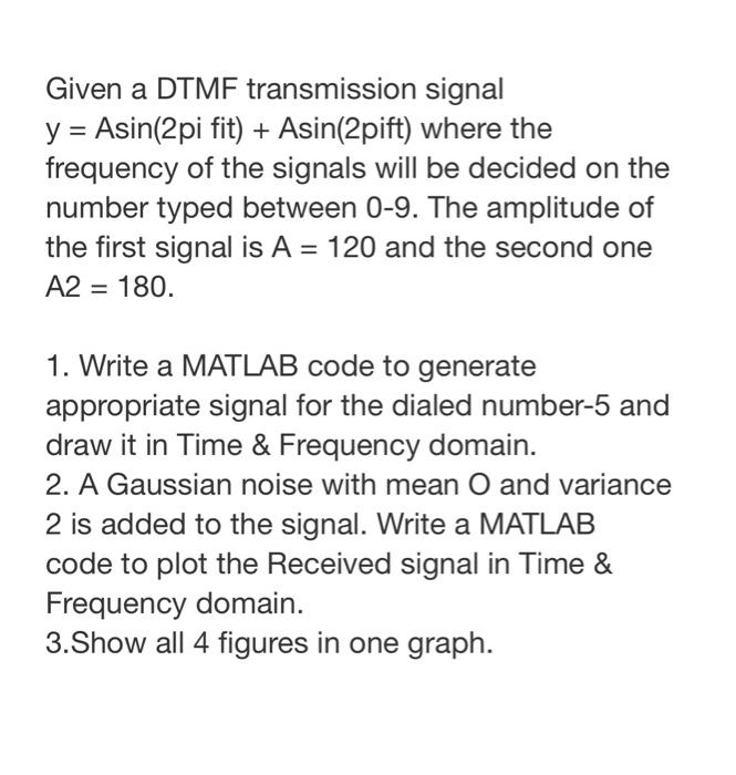 Solved Given a DTMF transmission signal y = Asin(2pi fit) + | Chegg.com