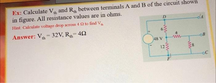 Solved th Ex: Calculate V., and R. between terminals A and B | Chegg.com