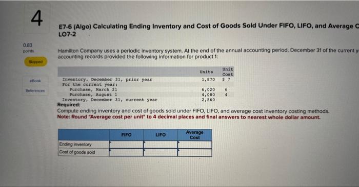 Solved E7.6 (Algo) Calculating Ending Inventory and Cost of | Chegg.com