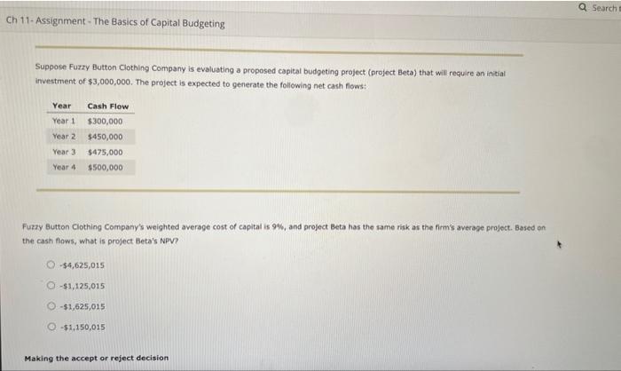 Solved 11- Assignment - The Basics of Capital Budgeting 1. | Chegg.com