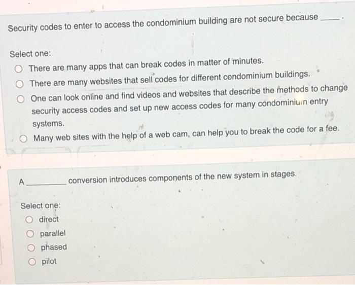 Solved Security codes to enter to access the condominium | Chegg.com