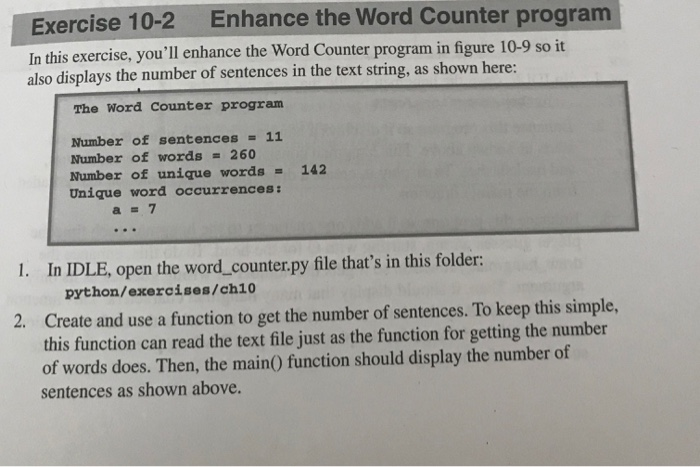 Solved Exercise 10-2 Enhance the Word Counter program In | Chegg.com