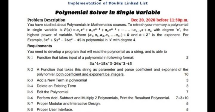 Implementation of Double Linked List Polynomial | Chegg.com