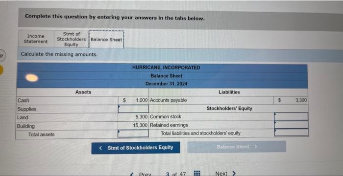 Solved Below are incomplete financial statements for | Chegg.com
