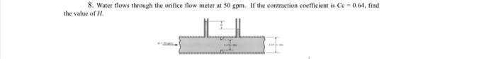 8. Water flows through the orifice flow meter at | Chegg.com